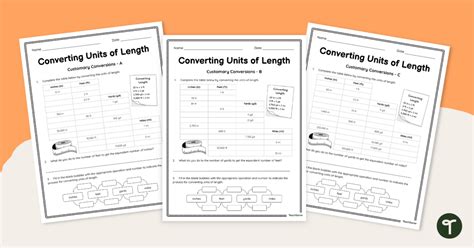 converting customary units of length worksheet set teach starter
