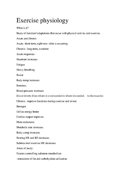 Ch 4 Exercise Science Notes Exercise Physiology What Is It Study Of