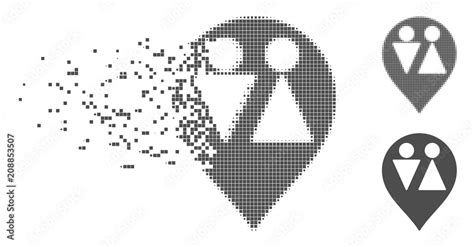 Gray Vector Wc Map Marker Icon In Dispersed Pixelated Halftone And