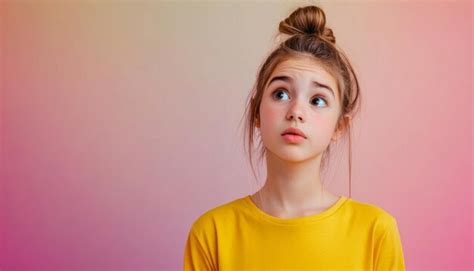 Portrait Of A Lovely Young Girl Looking Into Empty Space Wearing A