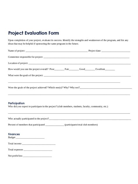 Project Evaluation Template Word