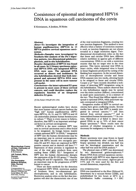 Pdf Coexistence Of Episomal And Integrated Hpv16 Dna In Squamous Cell Carcinoma Of The Cervix