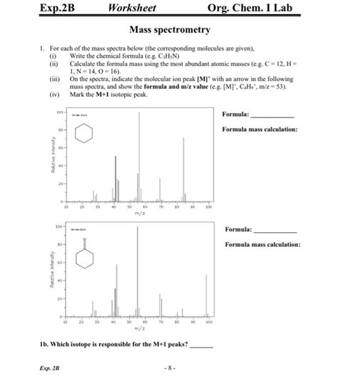 Solved Exp 2b Worksheet Org Chem I Lab Mass Spectrometry