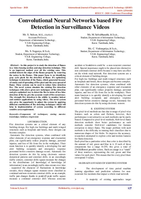 Pdf Ijert Convolutional Neural Networks Based Fire Detection In Surveillance Videos