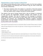 Exploring Linear Functions Word Function Notation Table Graph Course Hero