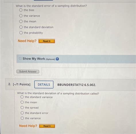 Solved What Is The Standard Error Of A Sampling Chegg
