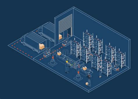 3d Isometric Automated Warehouse Robots And Smart Warehouse Technology Concept With Warehouse