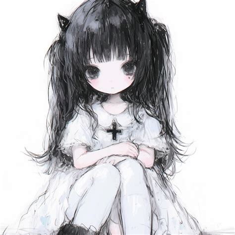Premium Photo Anime Girl Sitting On The Ground With Her Legs Crossed Generative Ai