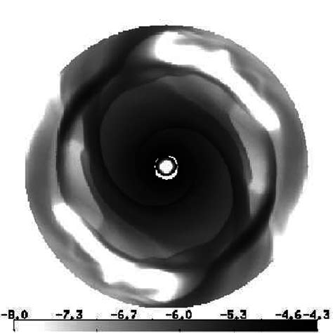 Midplane Logarithmic Density Gray Scale For The High Mass Disk The