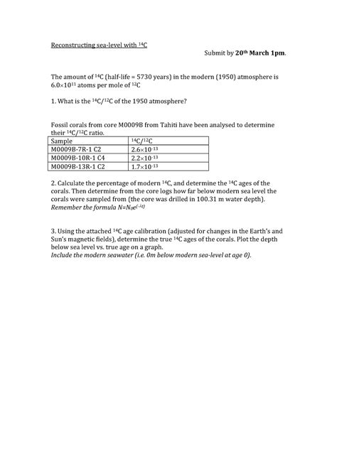Practical 4 Radiocarbon Reconstructing Sea Level With 14 C Submit
