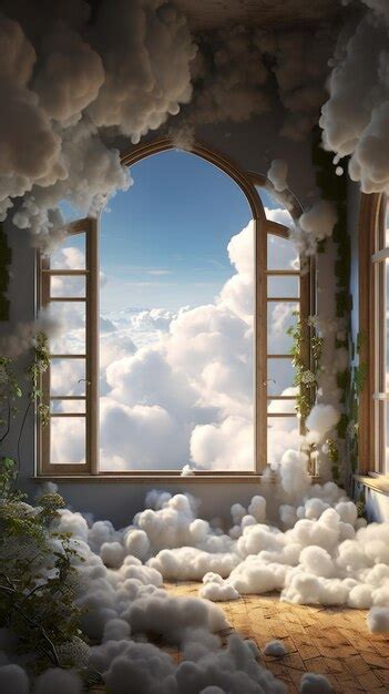 Premium Photo Surreal Photo Of A Room Filled With Clouds And A Large