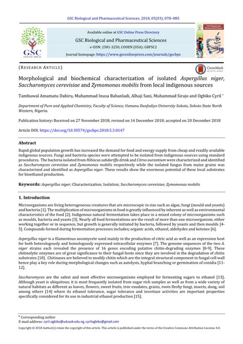 Pdf Morphological And Biochemical Characterization Of Isolated