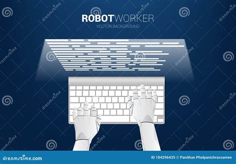 Close Up Robot Hand Typing Keyboard Coding Stock Vector Illustration Of Economy Data 184296435