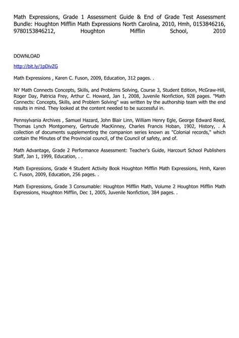 Pdf Math Expressions Grade 1 Assessment Guide And End Of · Pdf