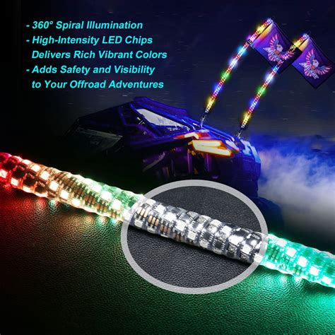1pcs 3ft Led Whip Lights Remote And App Control 600