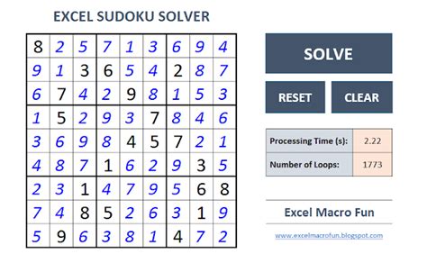 Excel Macro Fun Excel Sudoku Solver