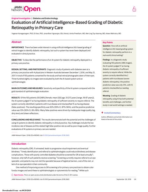 Pdf Evaluation Of Artificial Intelligencebased Grading Of Diabetic Retinopathy In Primary Care