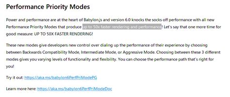 Feature Update To Babylonjs For Performance Priority Modes Issue