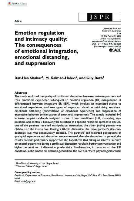Pdf Emotion Regulation And Intimacy Quality The Consequences Of Emotional Integration