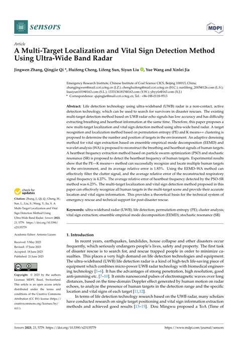 Pdf A Multi Target Localization And Vital Sign Detection Method Using Ultra Wide Band Radar