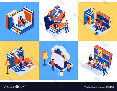 Online Library Isometric Concept Royalty Free Vector Image