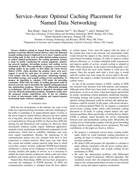 Pdf Service Aware Optimal Caching Placement For Named Data Networking