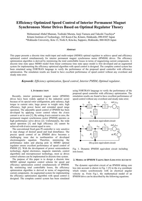 Pdf Efficiency Optimized Speed Control Of Interior Permanent Magnet Synchronous Motor Drives