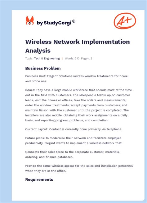 Wireless Network Implementation Analysis Free Essay Example