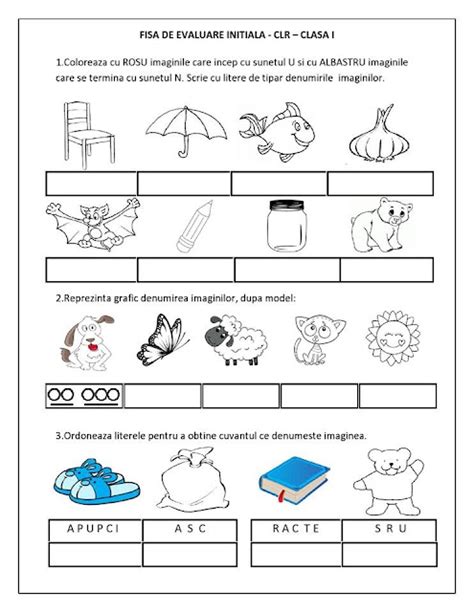 Fise De Lucru Scolari I Iv Fisa De Evaluare Initiala Clasa I Clr Comunicare In Limba