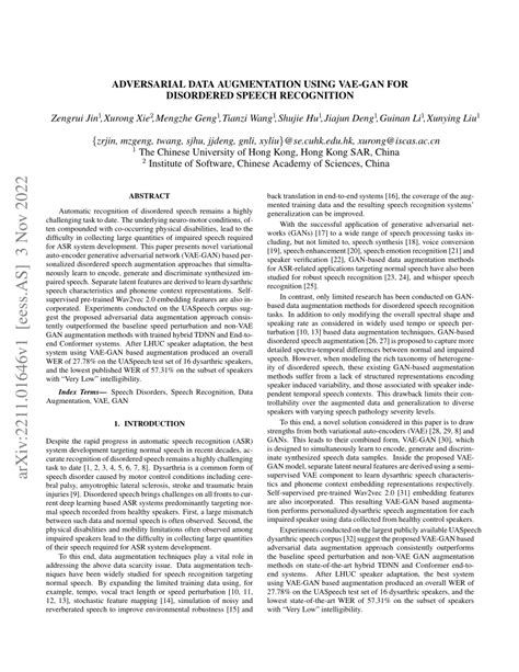 Pdf Adversarial Data Augmentation Using Vae Gan For Disordered Speech Recognition