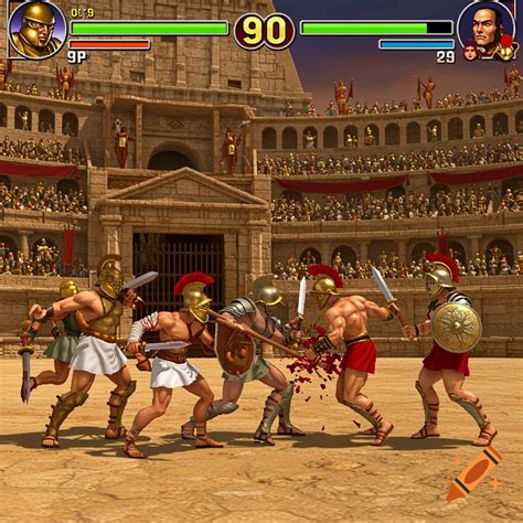 Ps1 Style Video Game Graphic Of Gladiators Fighting In A Roman Arena On Craiyon