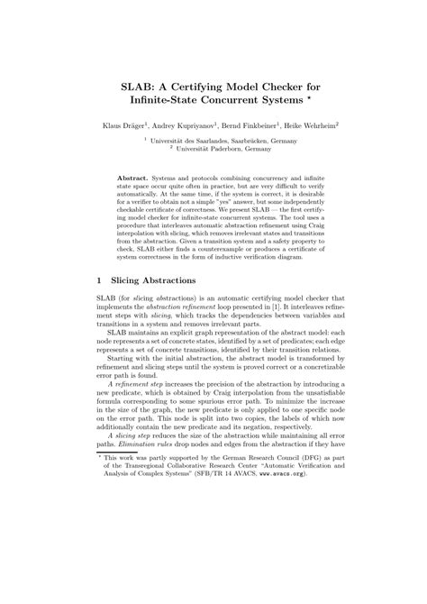 Pdf Slab A Certifying Model Checker For Infinite State Concurrent Systems