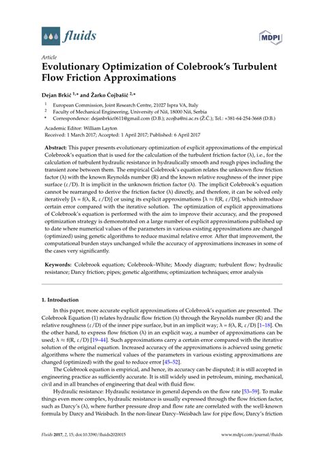 Pdf Evolutionary Optimization Of Colebrooks Turbulent Flow Friction Approximations