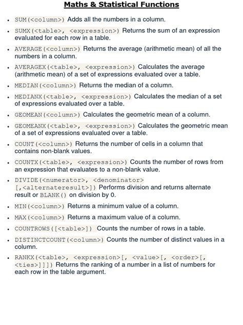 Dax Formula Pdf Arithmetic Mean Average