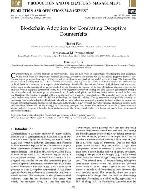 Blockchain Adoption For Combating Deceptive Counterfeits Download