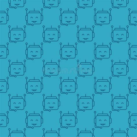 Robot Head With Circuits Vector Artificial Intelligence Line Seamless Pattern Stock Illustration