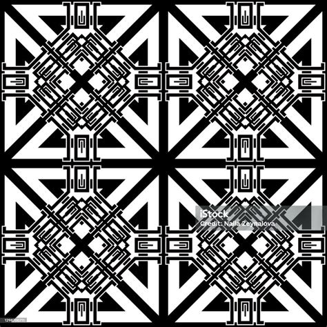 흑백 벡터 원활한 패턴 추상적 우아한 현대적인 배경 줄무늬 선 모양 삼각형 마름모 사각형으로 기하학적 배경을 반복합니다 부족 민족 스타일의 데코 장식 0명에 대한 스톡 벡터