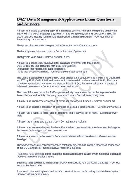 d427 data management applications exam questions and answers exams database management