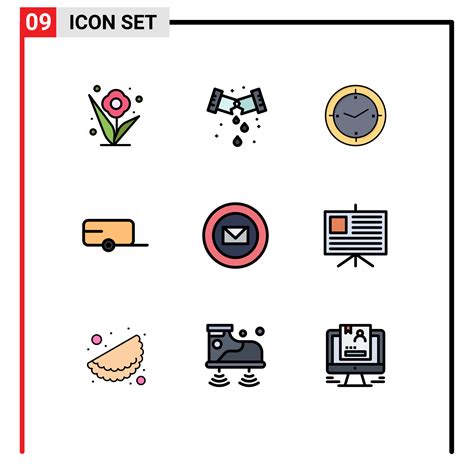 Pack Of 9 Modern Filledline Flat Colors Signs And Symbols For Web Print Media Such As Sharp Mail