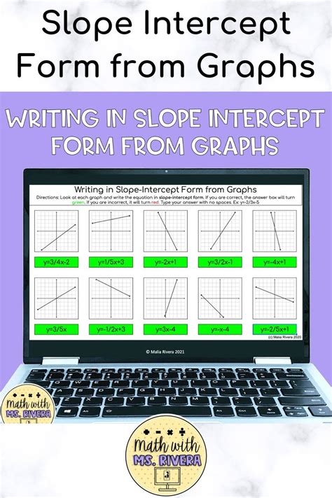 Writing Linear Equations Slope Intercept Form From Graphs Self Checking Activity Slope