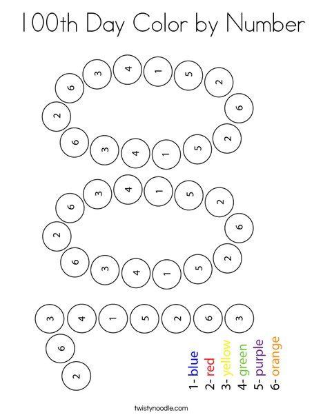 100th Day Color By Number Coloring Page