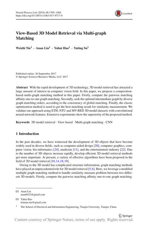 View Based 3d Model Retrieval Via Multi Graph Matching Request Pdf