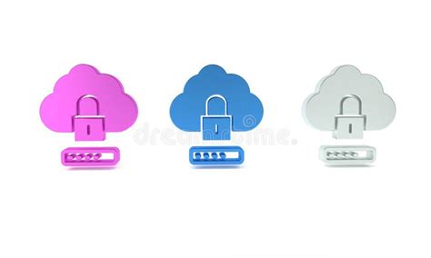 Colorful Cloud Computing Lock Icon Isolated On White Background Security Safety Protection