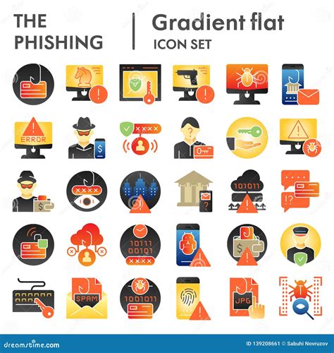 Phishing Flat Icon Set Cyber Crime Symbols Collection Vector Sketches Logo Illustrations