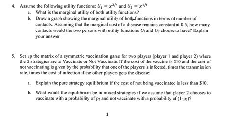 Solved 4 Assume The Following Utility Functions U1x34