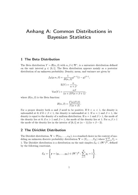 Handout Distributions Anhang A Common Distributions In Bayesian