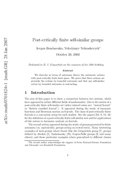 Pdf Post Critically Finite Self Similar Groups Ievgen Bondarenko