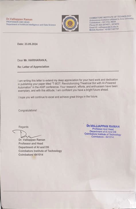 Hari Harank On Linkedin Honored To Receive Appreciation From Dr