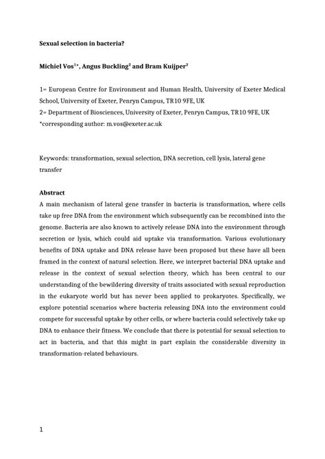 Pdf Sexual Selection In Bacteria