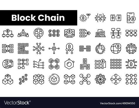 Set Of Outline Block Chain Icons Royalty Free Vector Image